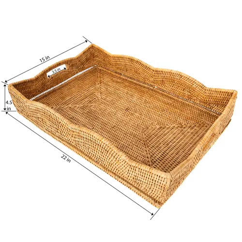 ARTIFACTS TRADING COMPANY™ Artifacts Rattan Scallop Collection Rectangular Tray - Honey Brown