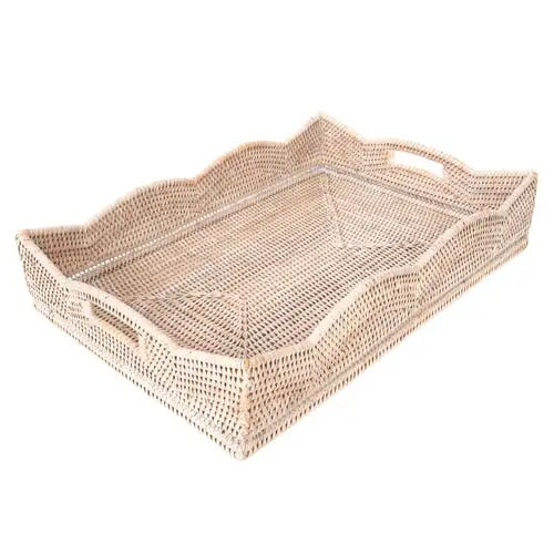 ARTIFACTS TRADING COMPANY™ Artifacts Rattan Scallop Collection Rectangular Tray - White Wash