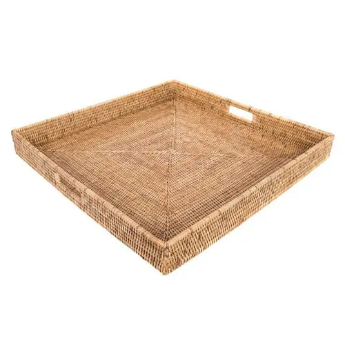 ARTIFACTS TRADING COMPANY™ Artifacts Rattan Square Serving Tray With Cutout Handles - Honey Brown