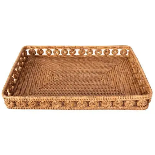 ARTIFACTS TRADING COMPANY™ Artifacts Rattan Inna Design Rectangular Tray With Glass Insert - Honey Brown
