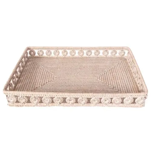 ARTIFACTS TRADING COMPANY™ Artifacts Rattan Inna Design Rectangular Tray With Glass Insert - White Wash