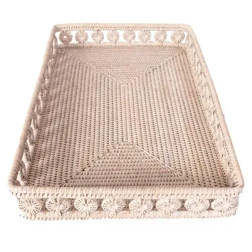 ARTIFACTS TRADING COMPANY™ Artifacts Rattan Inna Design Rectangular Tray With Glass Insert - White Wash