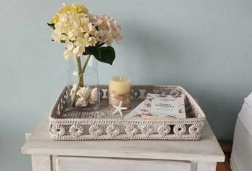 ARTIFACTS TRADING COMPANY™ Artifacts Rattan Inna Design Rectangular Tray With Glass Insert - White Wash