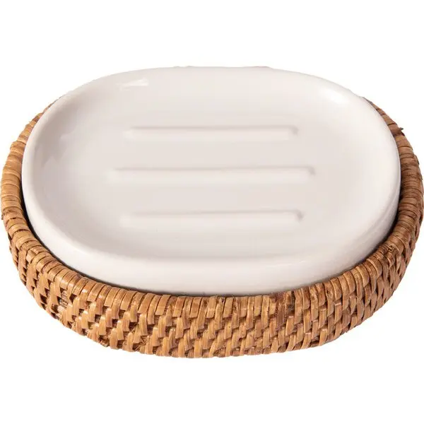 ARTIFACTS TRADING COMPANY™ Artifacts Rattan Rattan Oval Soap Dish With Ceramic Insert - Honey Brown