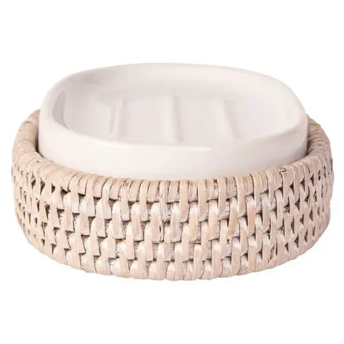 ARTIFACTS TRADING COMPANY™ Artifacts Rattan Rattan Oval Soap Dish With Ceramic Insert - Tudor Black