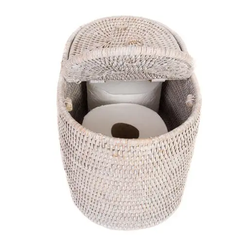 ARTIFACTS TRADING COMPANY™ Artifacts Rattan Oval Double Tissue Roll Box - White Wash