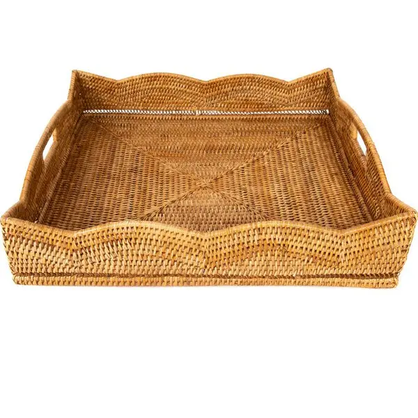 ARTIFACTS TRADING COMPANY™ Artifacts Rattan Scallop Collection Square Tray With Cutout Handles - Honey Brown