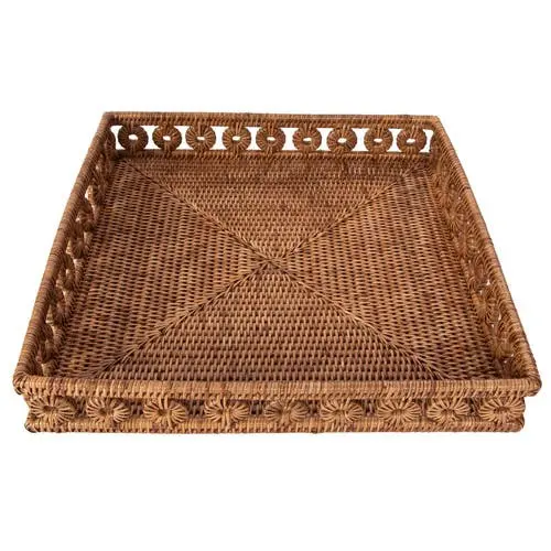 ARTIFACTS TRADING COMPANY™ Artifacts Rattan Inna Design Square Tray With Glass Insert - Honey Brown