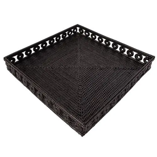 ARTIFACTS TRADING COMPANY™ Artifacts Rattan Inna Design Square Tray With Glass Insert - Tudor Black