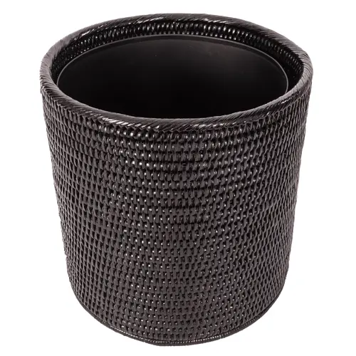 ARTIFACTS TRADING COMPANY™ Artifacts Rattan Round Waste Basket With Metal Liner - Tudor Black