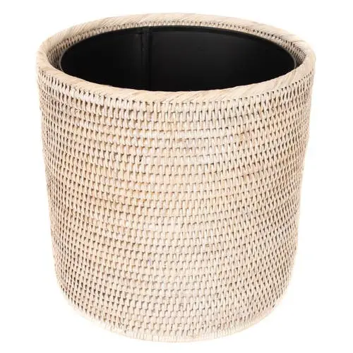 ARTIFACTS TRADING COMPANY™ Artifacts Rattan Round Waste Basket With Metal Liner - White Wash