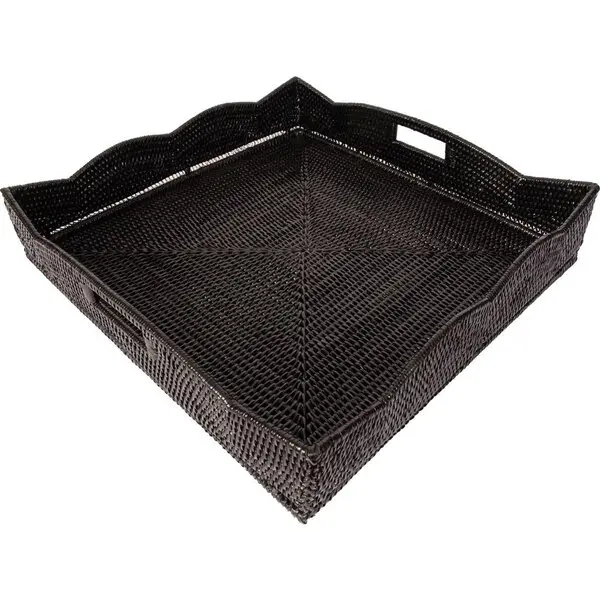 ARTIFACTS TRADING COMPANY™ Artifacts Rattan Scallop Square Tray With Glass Insert - Tudor Black