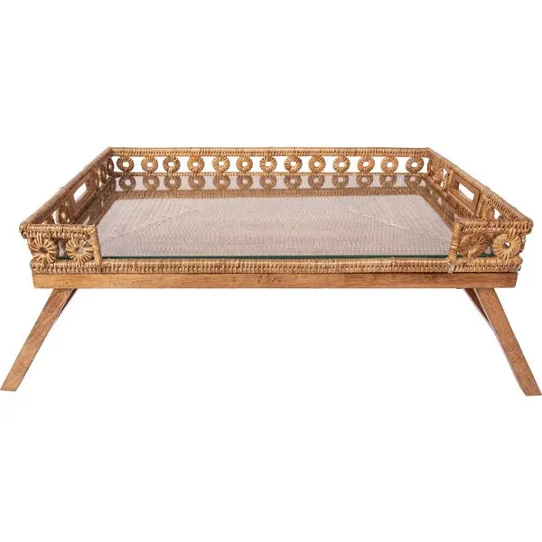 ARTIFACTS TRADING COMPANY™ Artifacts Rattan Inna Design Breakfast Tray With Wooden Legs & Glass Insert - Honey Brown