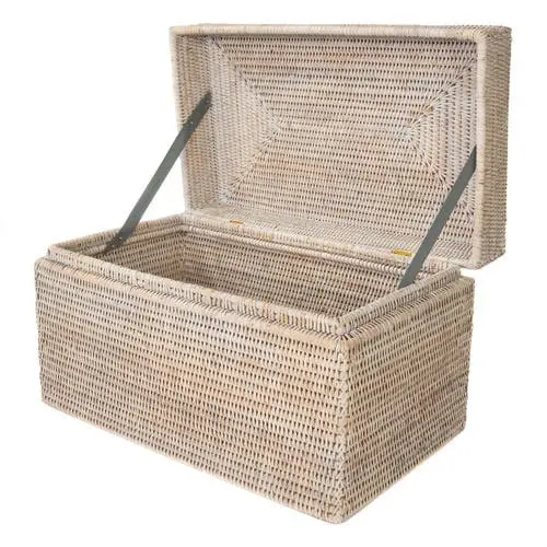 ARTIFACTS TRADING COMPANY™ Artifacts Rattan Rectangular Hinged Chest/trunk - White Wash