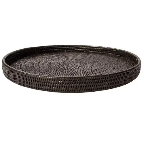 ARTIFACTS TRADING COMPANY™ Artifacts Rattan Round Serving / Ottoman Tray - Tudor Black