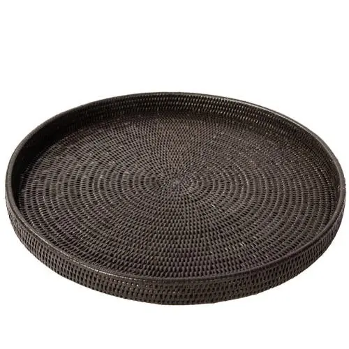 ARTIFACTS TRADING COMPANY™ Artifacts Rattan Round Serving / Ottoman Tray - Tudor Black