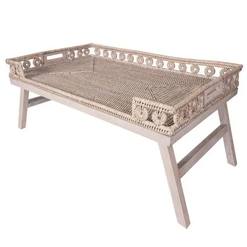 ARTIFACTS TRADING COMPANY™ Artifacts Rattan Inna Design Breakfast Tray With Wooden Legs - White Wash