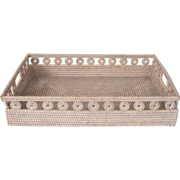 ARTIFACTS TRADING COMPANY™ Artifacts Rattan Inna Design Rectangular Tray With Cutout Handles - White Wash