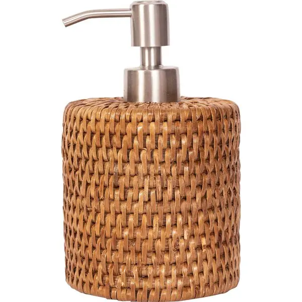 ARTIFACTS TRADING COMPANY™ Artifacts Rattan Stainless Steel Polished Finish Soap Pump Dispenser - Honey Brown