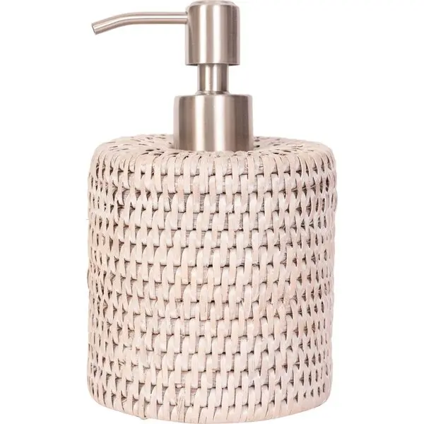 ARTIFACTS TRADING COMPANY™ Artifacts Rattan Stainless Steel Polished Finish Soap Pump Dispenser - White Wash
