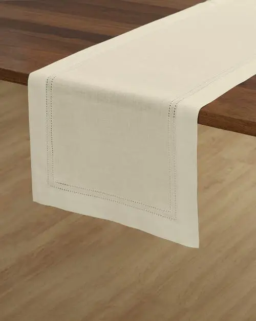 SOLINO HOME Linen Table Runnerlinen Double Hemstitch - Ivory