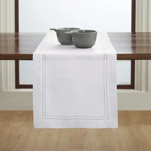 SOLINO HOME Linen Table Runnerlinen Double Hemstitch - White