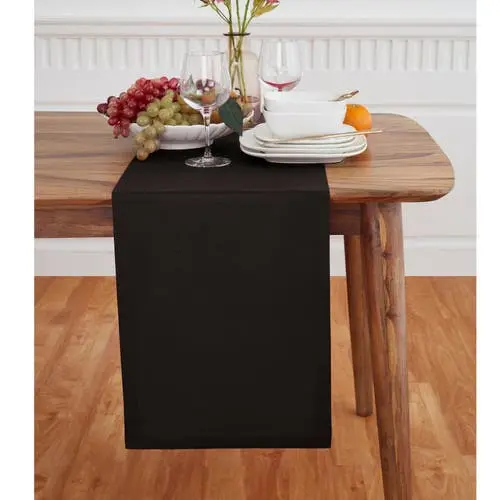 Solino Home Cotton Plain Table Runnerdru - Black