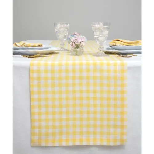 SOLINO HOME Linen Table Runnergingham Check - Marigold Yellow