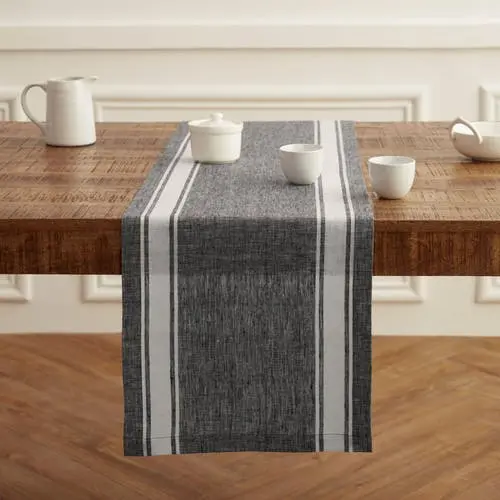 SOLINO HOME Linen Table Runnercountry Stripe - Black