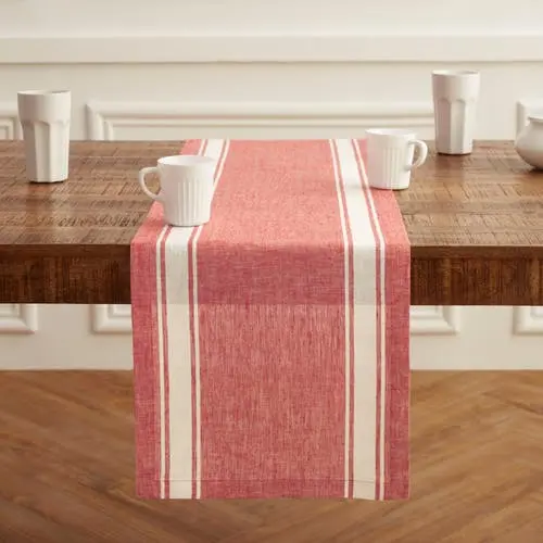 SOLINO HOME Linen Table Runnercountry Stripe - Red