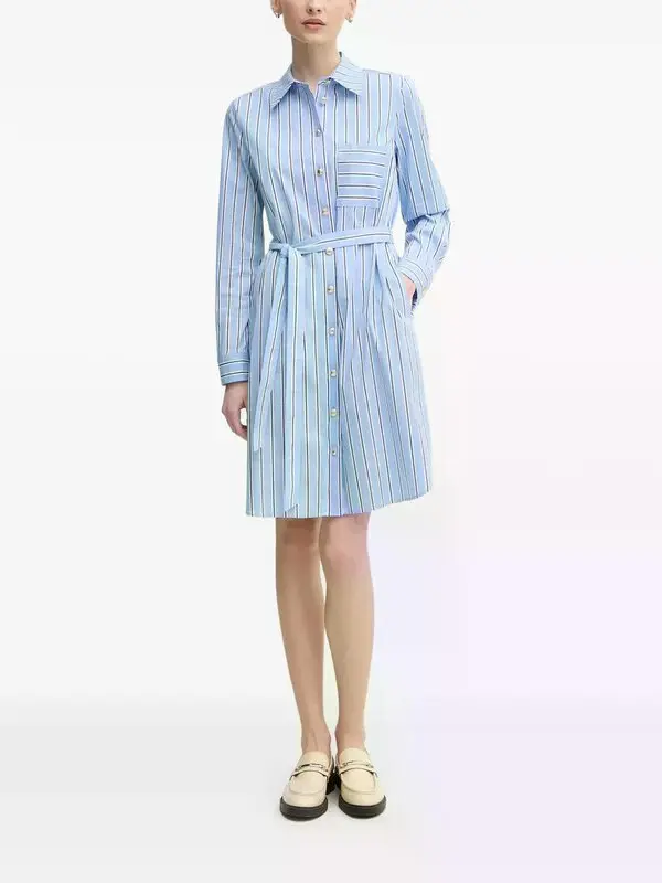 MARC AUREL Striped Belted Mini Shirt Dress