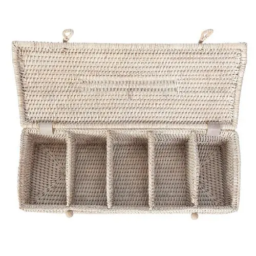 ARTIFACTS TRADING COMPANY™ Artifacts Rattan 5 Section Tea Box With Lid - White Wash