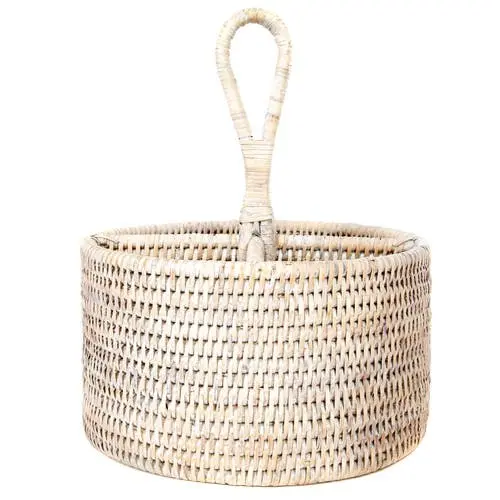ARTIFACTS TRADING COMPANY™ Artifacts Rattan Round 4 Section Caddy/cutlery Holder - White Wash