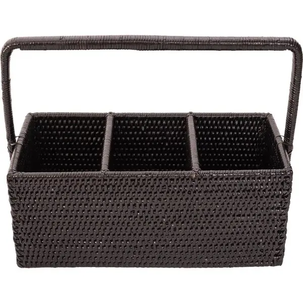 ARTIFACTS TRADING COMPANY™ Artifacts Rattan 3 Section Caddy/cutlery Holder With Handle - Tudor Black