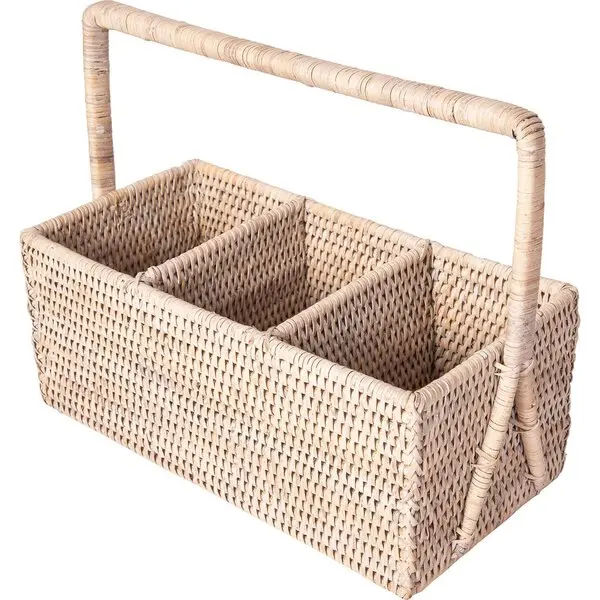 ARTIFACTS TRADING COMPANY™ Artifacts Rattan 3 Section Caddy/cutlery Holder With Handle - White Wash