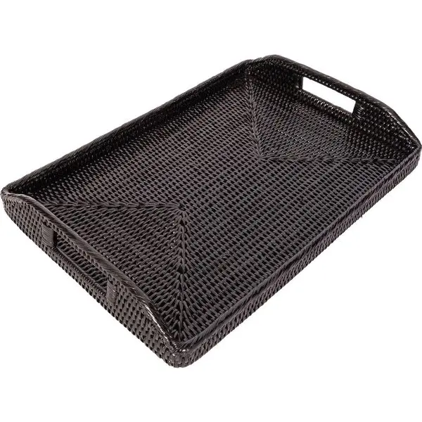 ARTIFACTS TRADING COMPANY™ Artifacts Rattan Rectangular Serving Tray With High Handles - Tudor Black