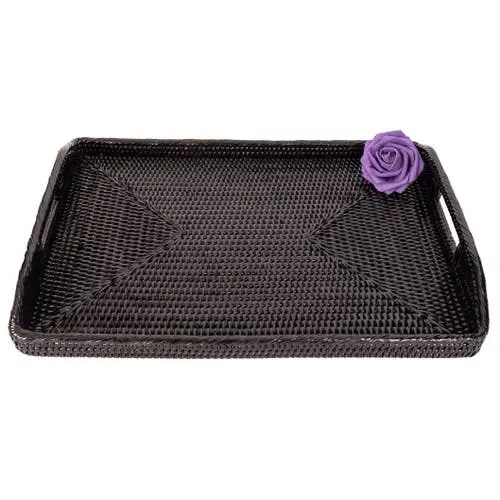 ARTIFACTS TRADING COMPANY™ Artifacts Rattan Rectangular Serving Tray With High Handles - Tudor Black