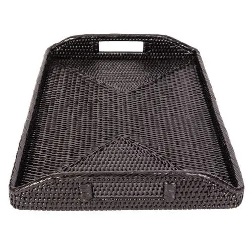 ARTIFACTS TRADING COMPANY™ Artifacts Rattan Rectangular Serving Tray With High Handles - Tudor Black