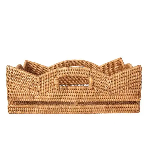 ARTIFACTS TRADING COMPANY™ Artifacts Rattan Rectangular Scalloped Shelf Basket - Honey Brown