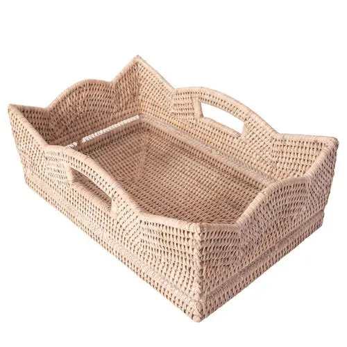 ARTIFACTS TRADING COMPANY™ Artifacts Rattan Rectangular Scalloped Shelf Basket - White Wash