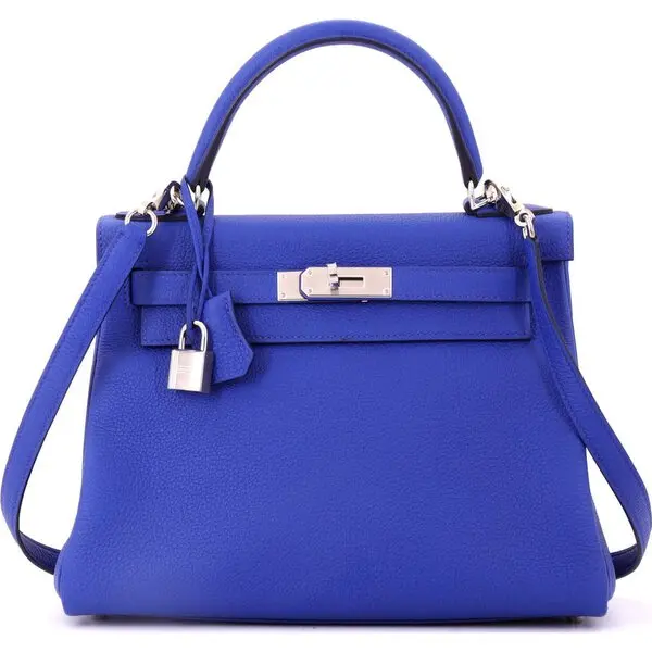 Hermès Kelly Handbag Togo With Palladium Hardware 28 - Blue