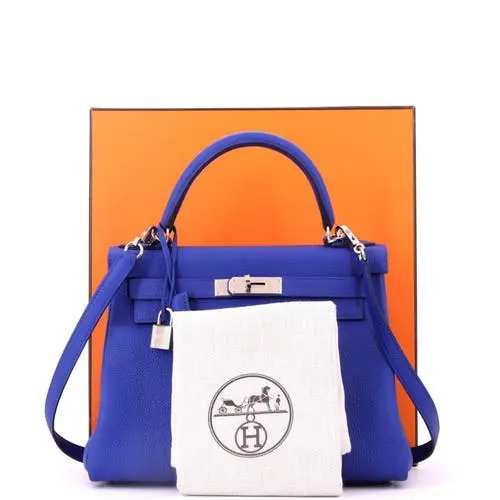 Hermès Kelly Handbag Togo With Palladium Hardware 28 - Blue