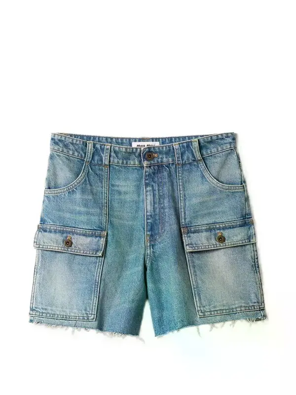 Miu Miu Washed Patch-pocket Denim Bermuda Shorts