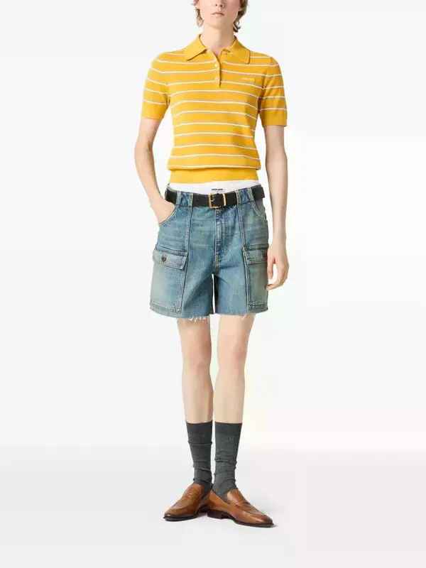 Miu Miu Washed Patch-pocket Denim Bermuda Shorts
