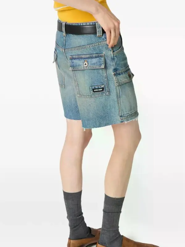 Miu Miu Washed Patch-pocket Denim Bermuda Shorts