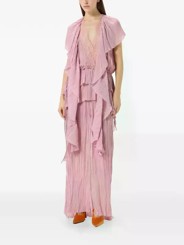 Blumarine Pleated Ruffled Dress - Pink