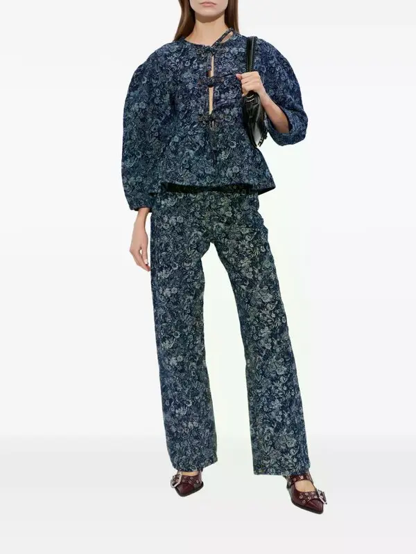 GANNI Floral-pattern Denim Blouse