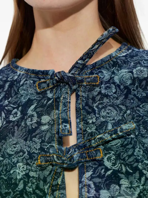 GANNI Floral-pattern Denim Blouse