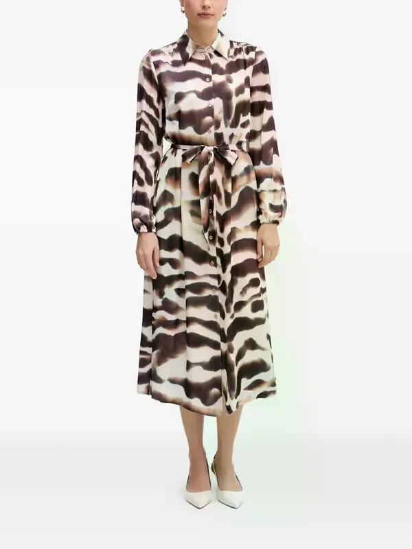 MARC AUREL Tie-dye Belted Midi Shirt Dress