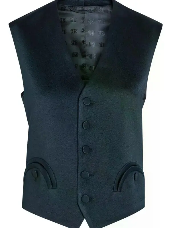 BLAZÉ MILANO Buttoned Flap Pocket Vest - Blue